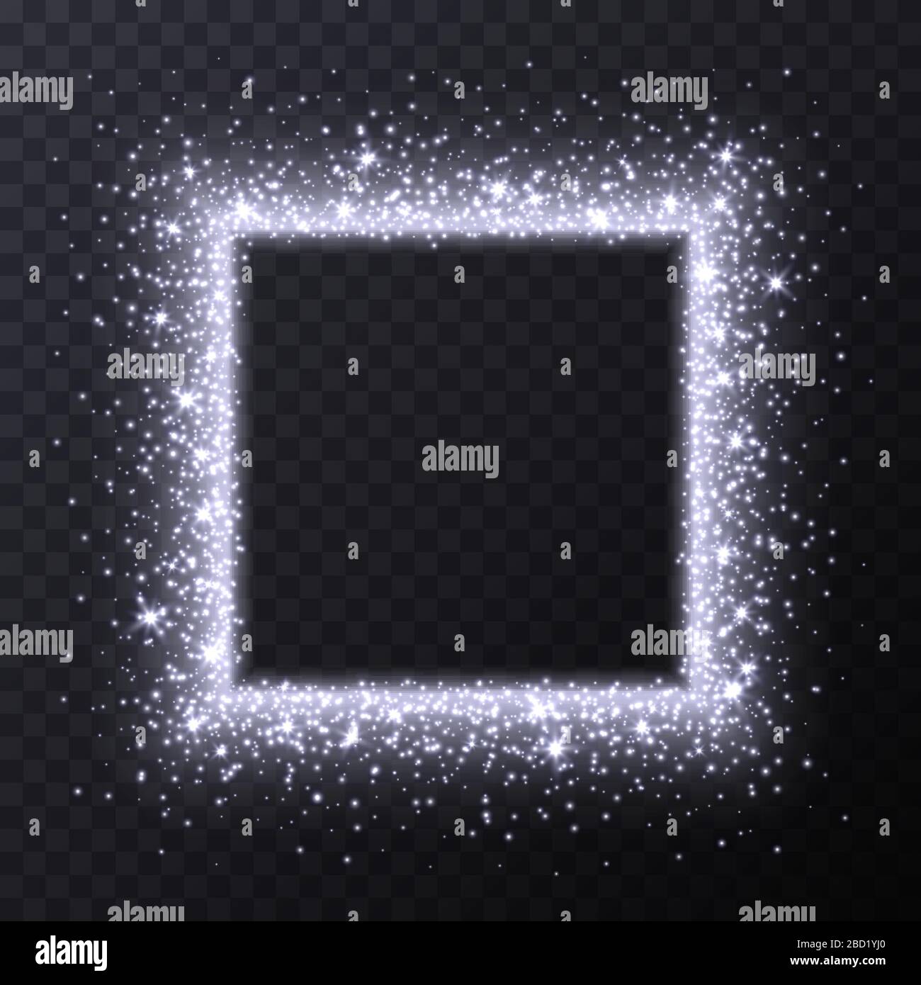 Silver square frame with sparkles and flares, abstract luminous ...