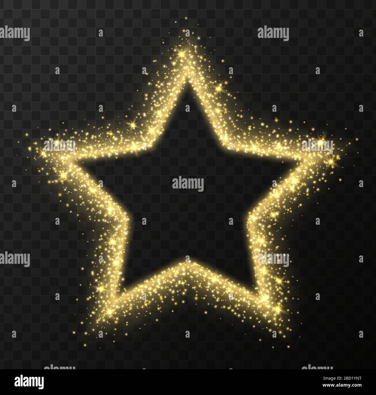 Golden star frame with sparkles and flares, abstract luminous particles ...