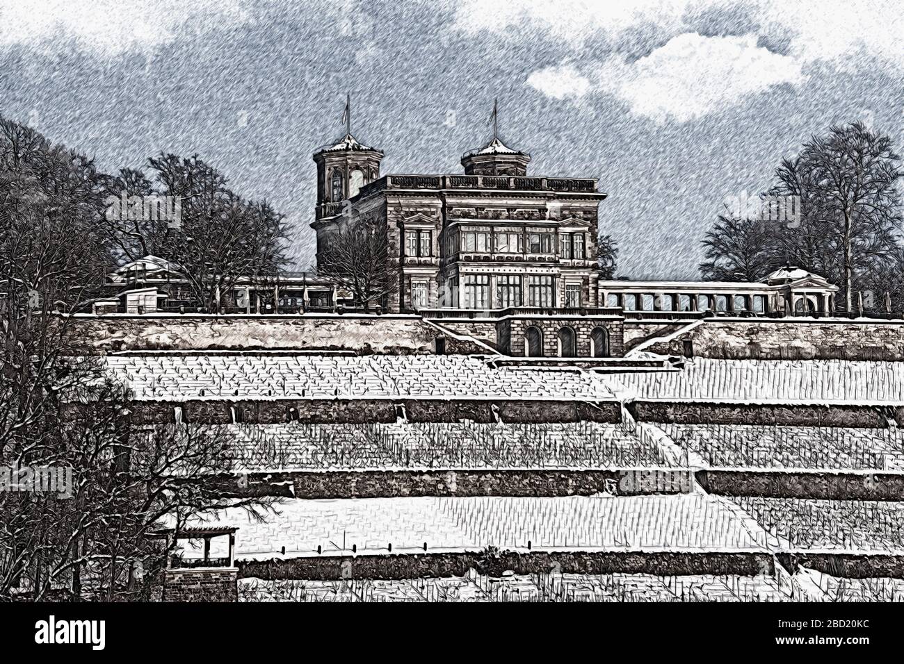 View to Lingnerschloss Castle built from 1850 to 1853, Dresden, Saxony ...
