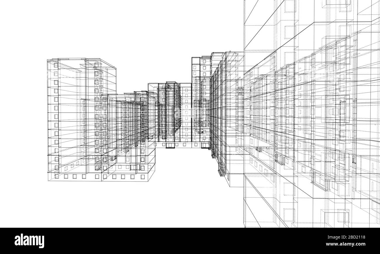 Vector wire-frame model of a multi-storey building Stock Vector Image ...