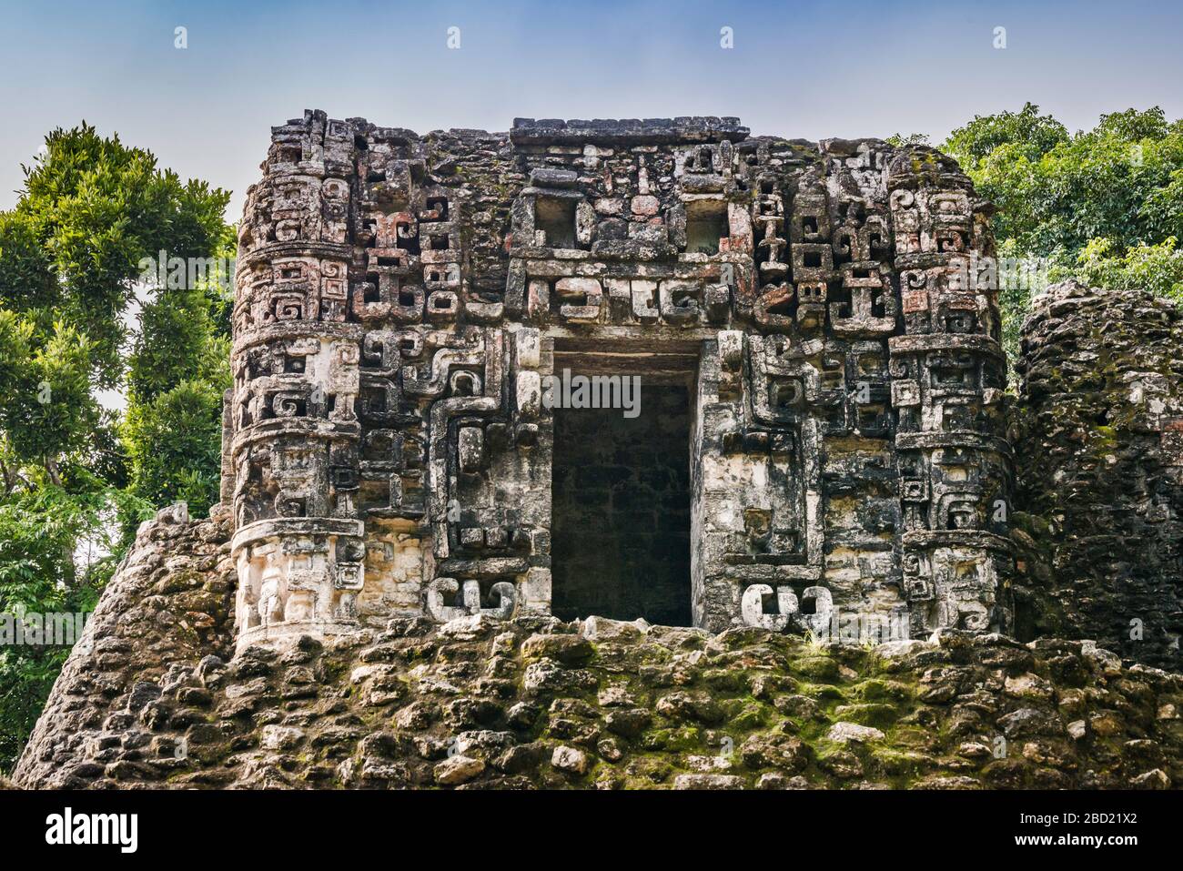 Chenes style temple, monster-mouth doorway, on top of Estructura V ...