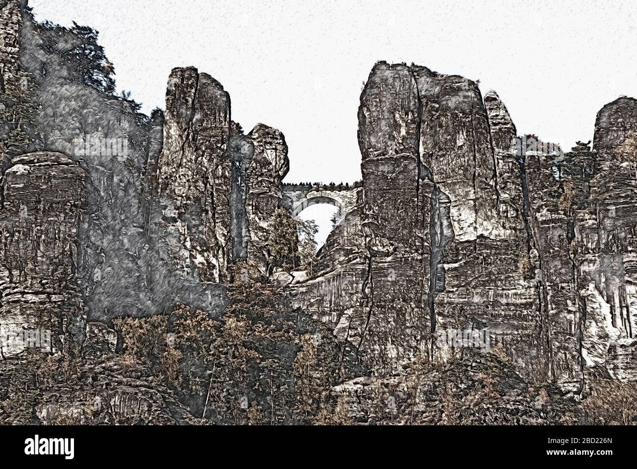 Spectacular rock formation Bastei (Bastion) and Bastei Bridge, Saxon ...