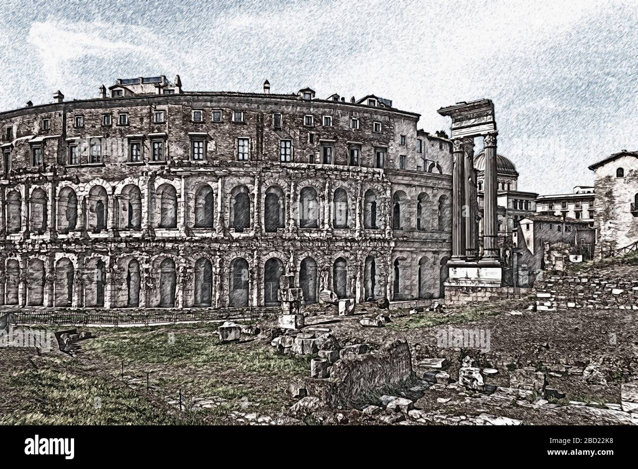 The theater of Marcellus was opened in 13 BC. Next to it are the ruins ...