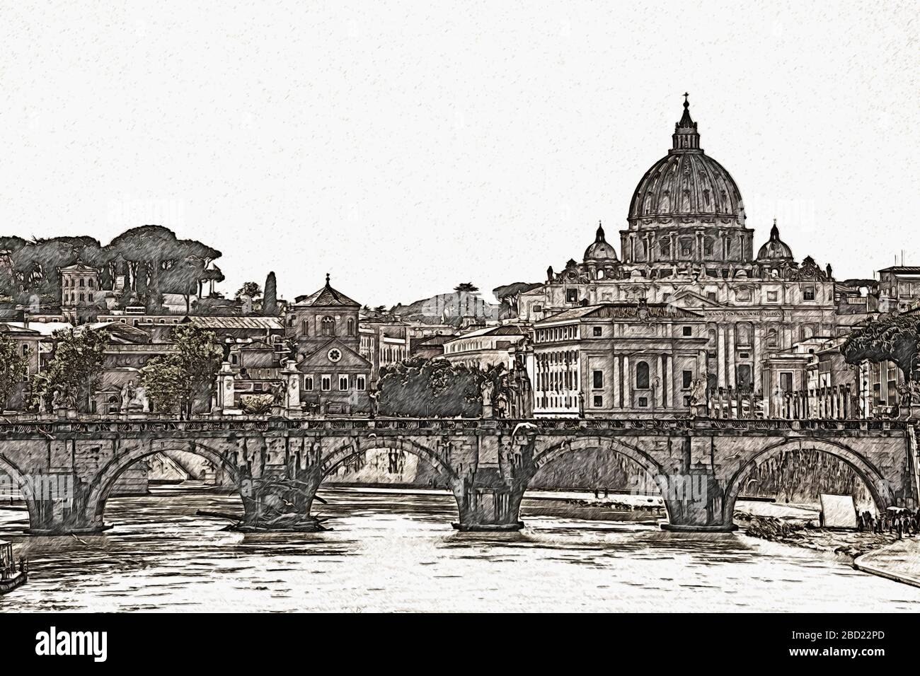 View over the Tiber river to the Vatican with the dome of St. Peter's ...
