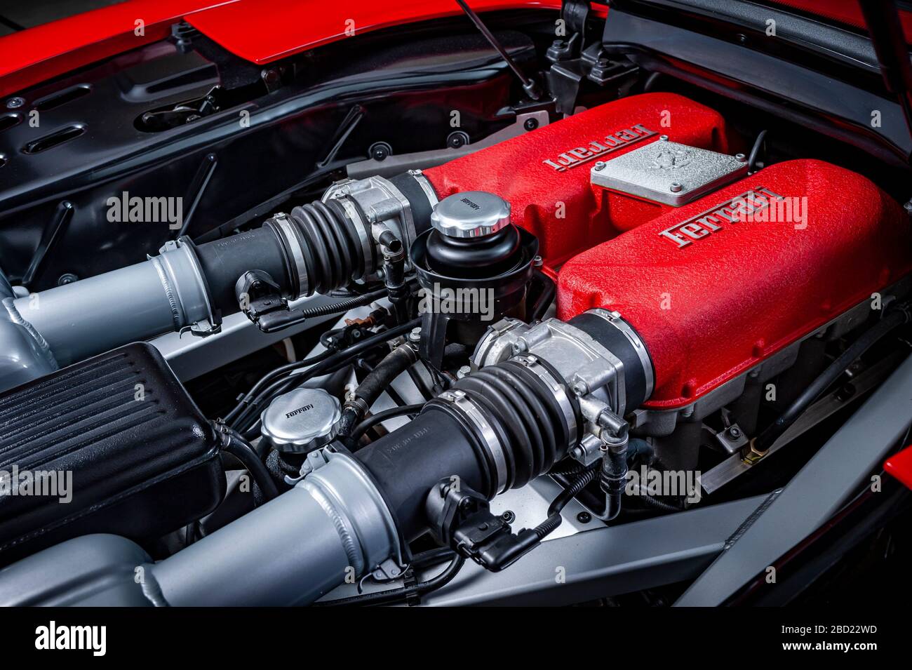 The 3.5lt Fuel injected V8 engine used in the Ferrari 360 Stock Photo ...