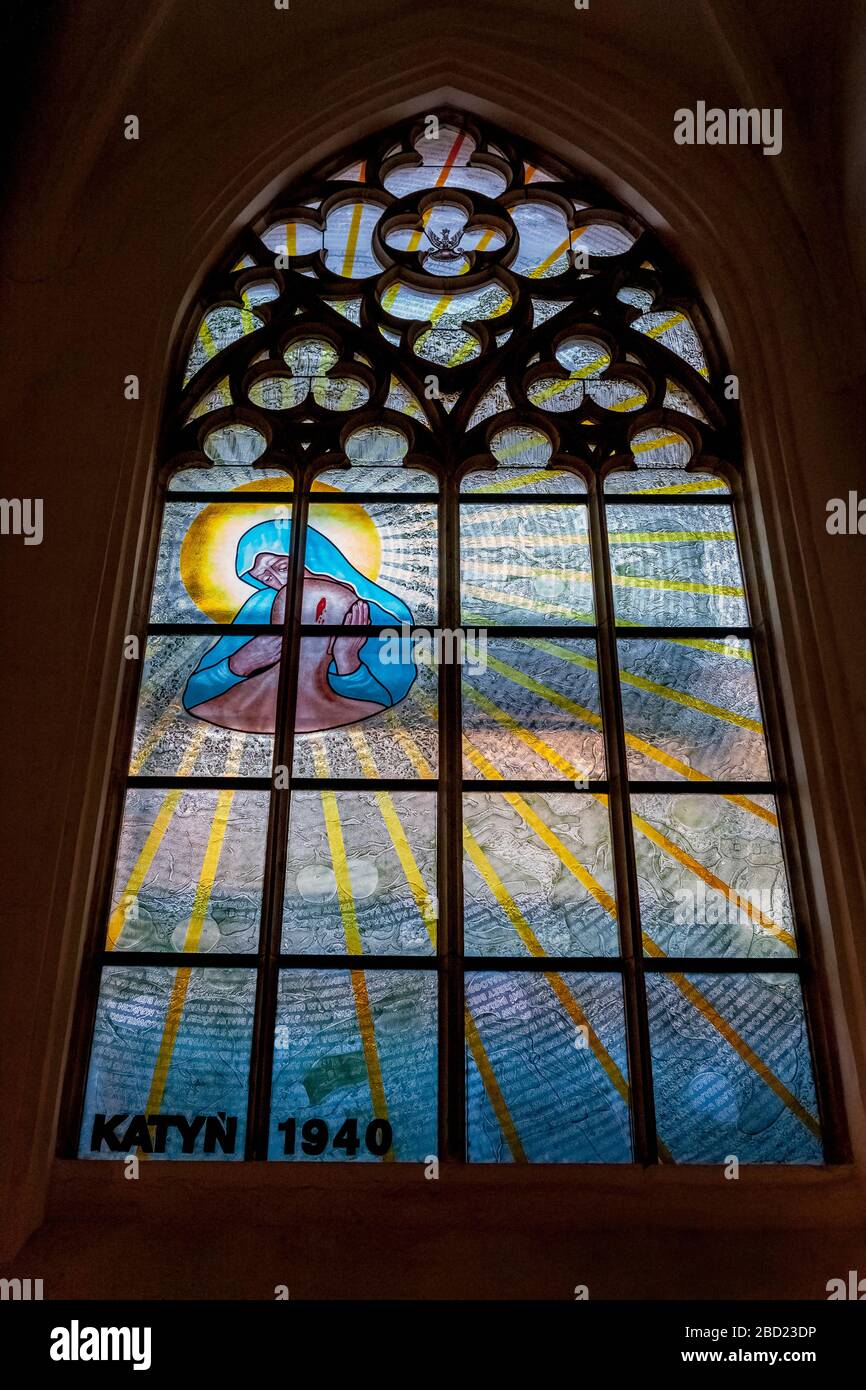 Stained glass window commemorating the massacre of Polish troops in ...