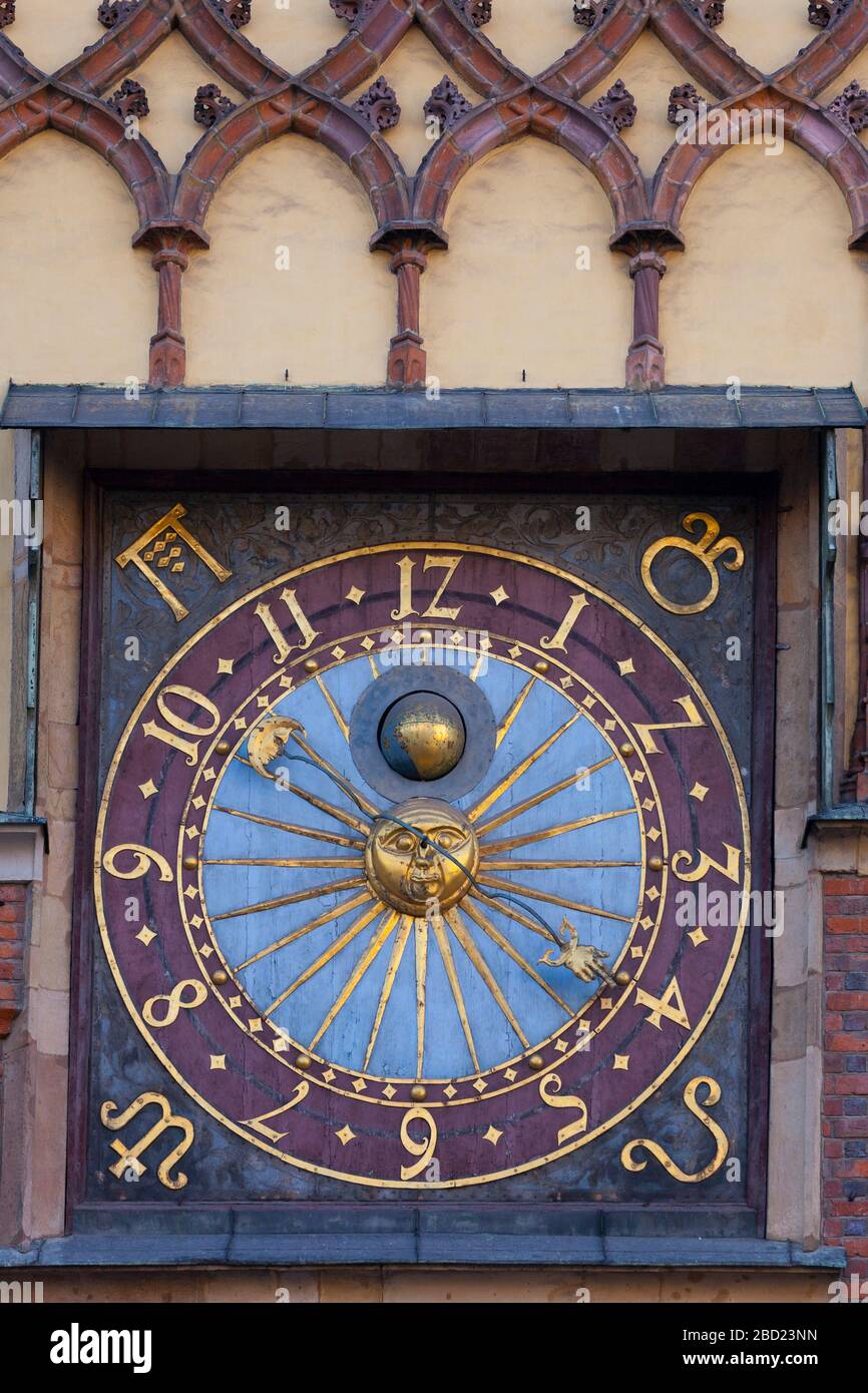 Astronomical clock, Town Hall, Wroclaw, Poland Stock Photo - Alamy