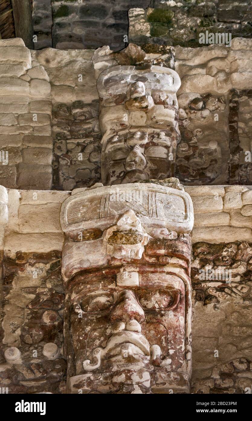 Masks at Templo de los Mascarones (Temple of the Masks), Maya ruins at ...