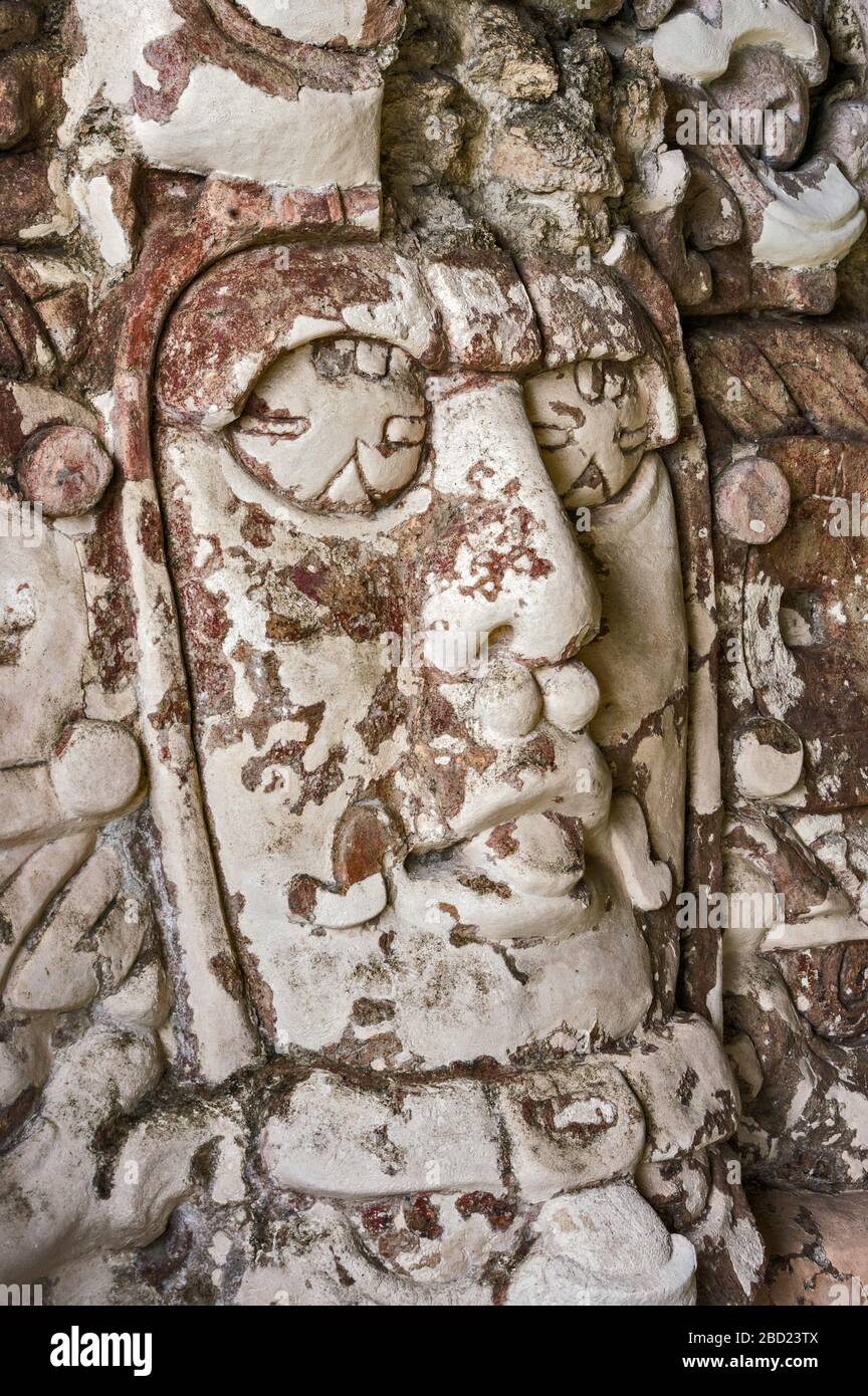 Mask at Templo de los Mascarones (Temple of the Masks), Maya ruins at ...