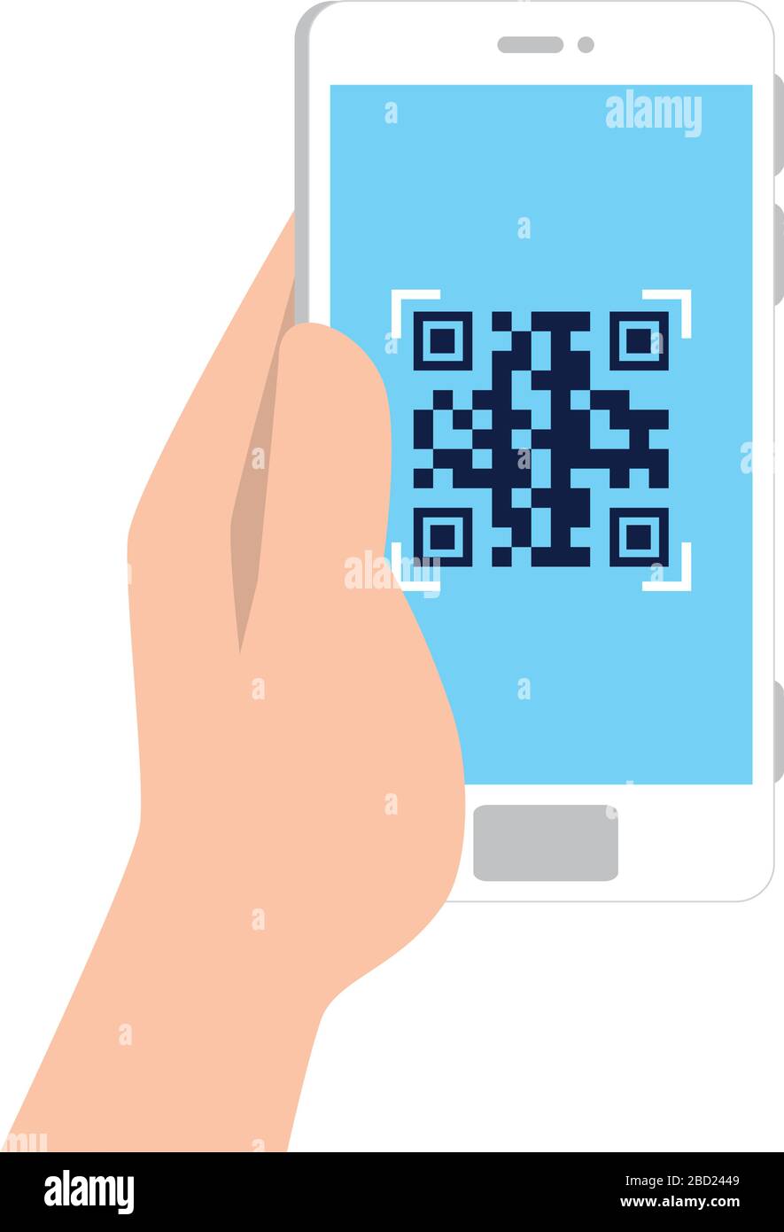 hand and qr code inside smartphone vector design Stock Vector Image ...