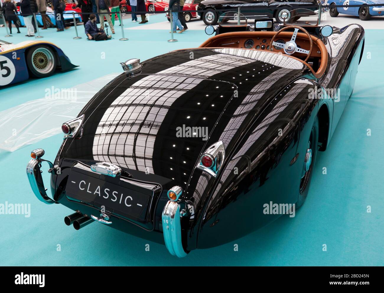 Three-quarters rear view of David Gandy's restored 1954, Jaguar XK120 ...