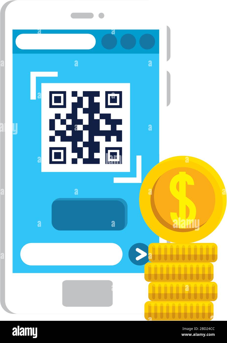 qr code inside smartphone and coins vector design Stock Vector Image ...