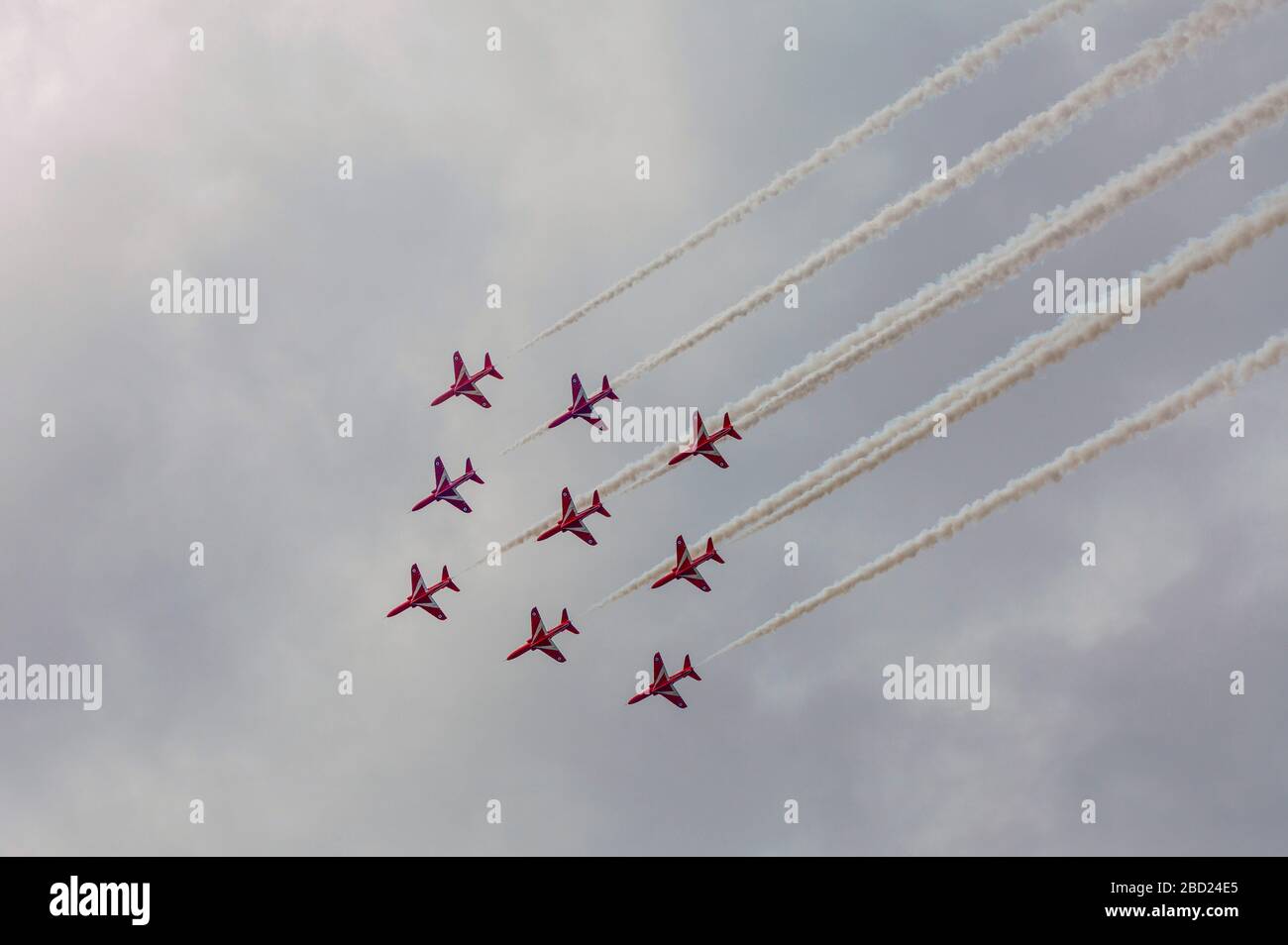 Red Arrows flying at Biggin Hill Airshow Stock Photo - Alamy