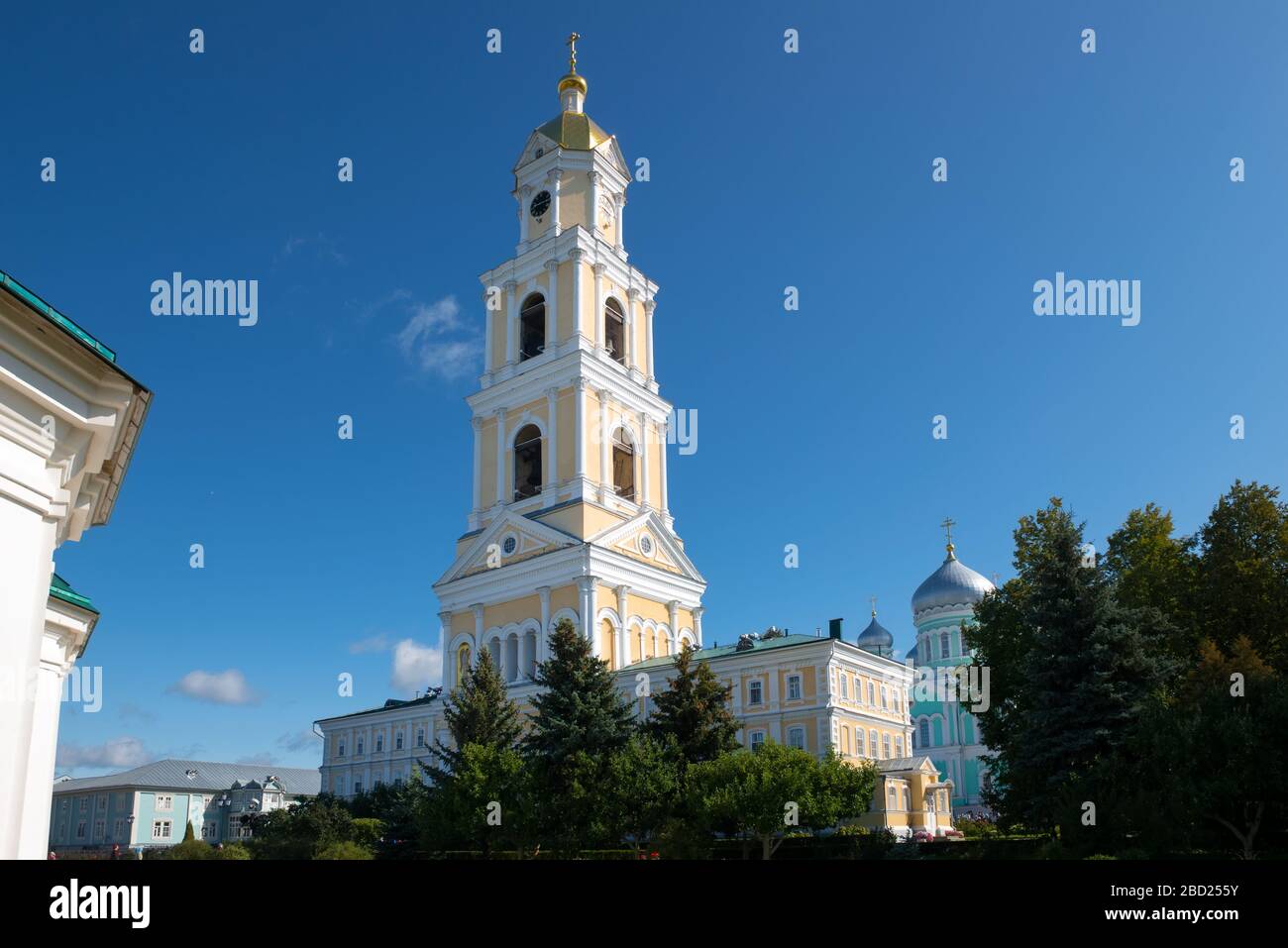 The bell tower of the Trinity Seraphim-Diveevo monastery in the village ...