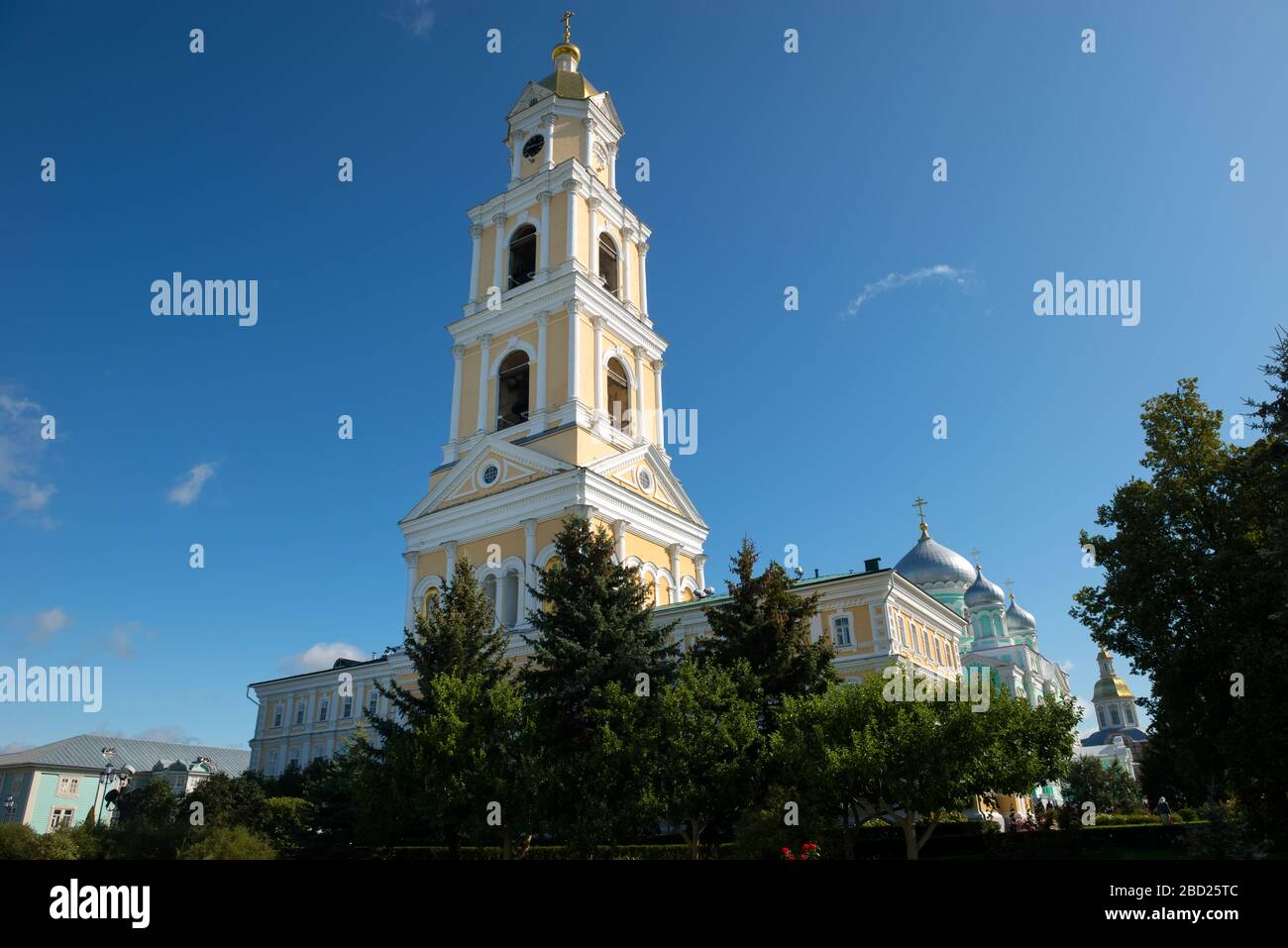 The bell tower of the Trinity Seraphim-Diveevo monastery in the village ...