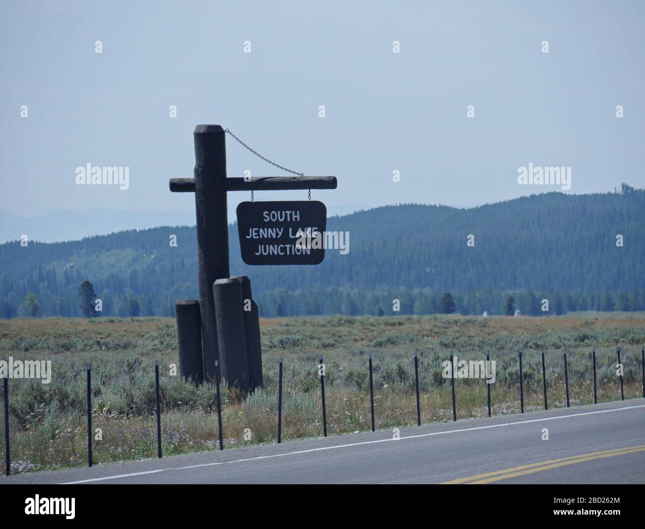 Roadside sign to South Jenny Lake junction at the Grand Teton National ...
