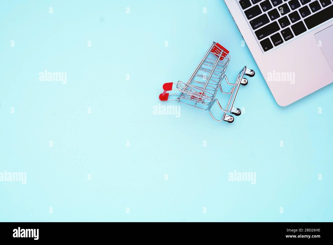 Vintage Tablet mockup flat lay on blue table top background texture ...