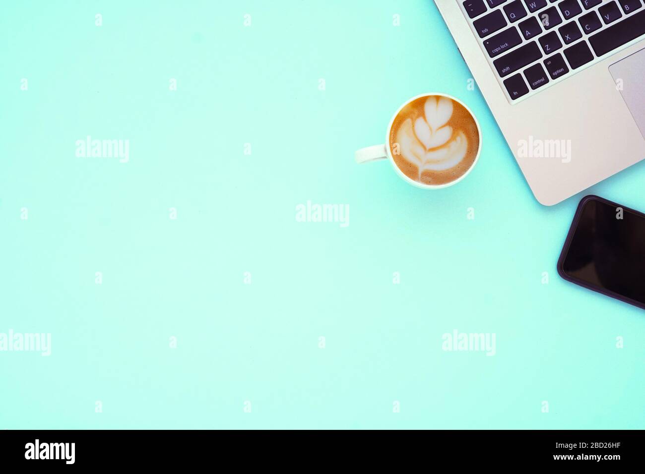 Vintage Tablet mockup flat lay on blue table top background texture ...