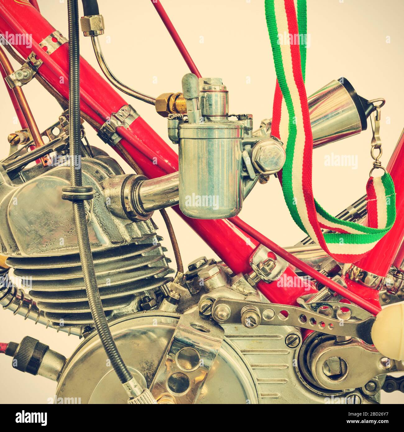 Retro styled image of the engine detail of a restored Italian ...