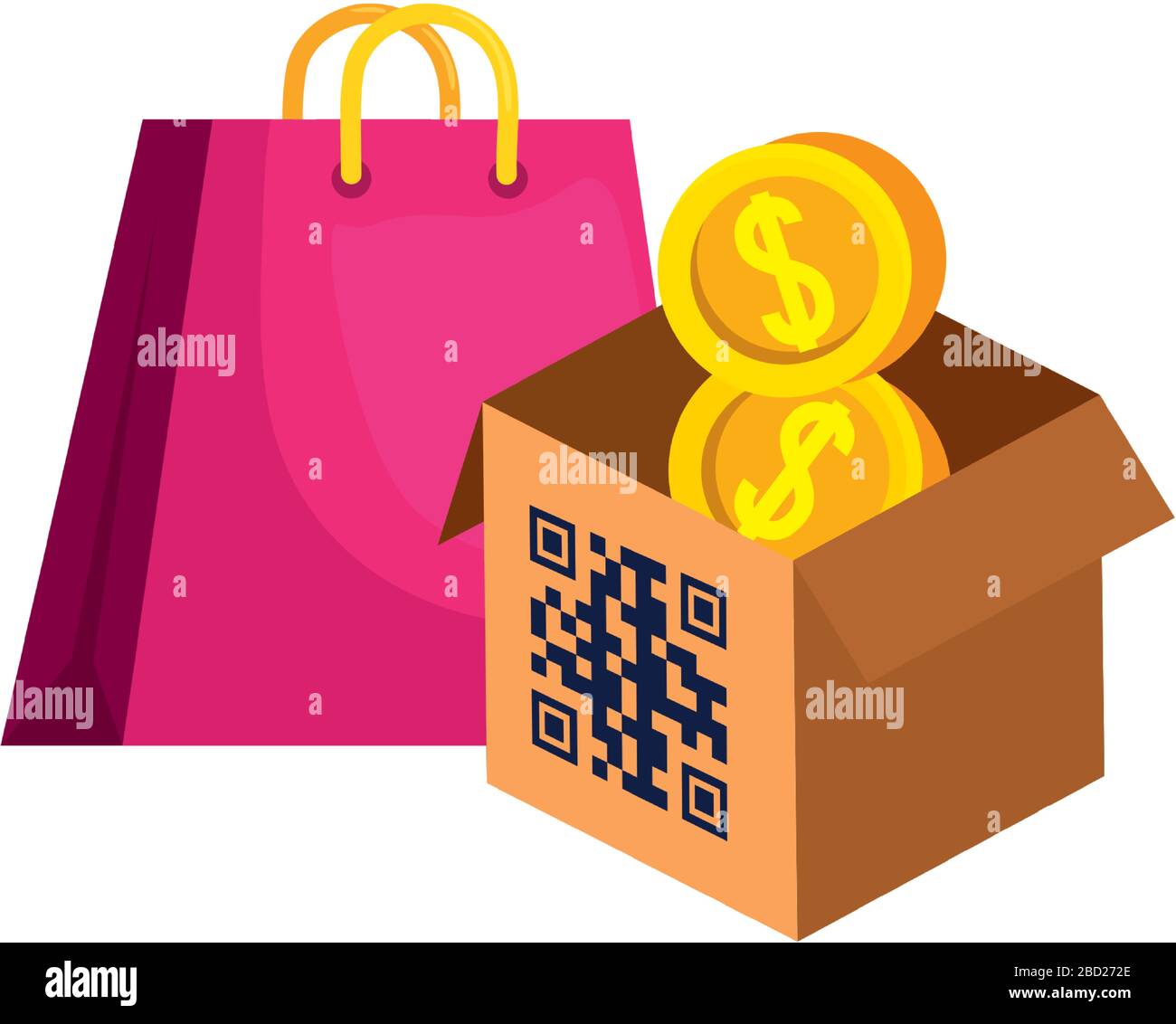 qr code over box bag and coins vector design Stock Vector Image & Art ...
