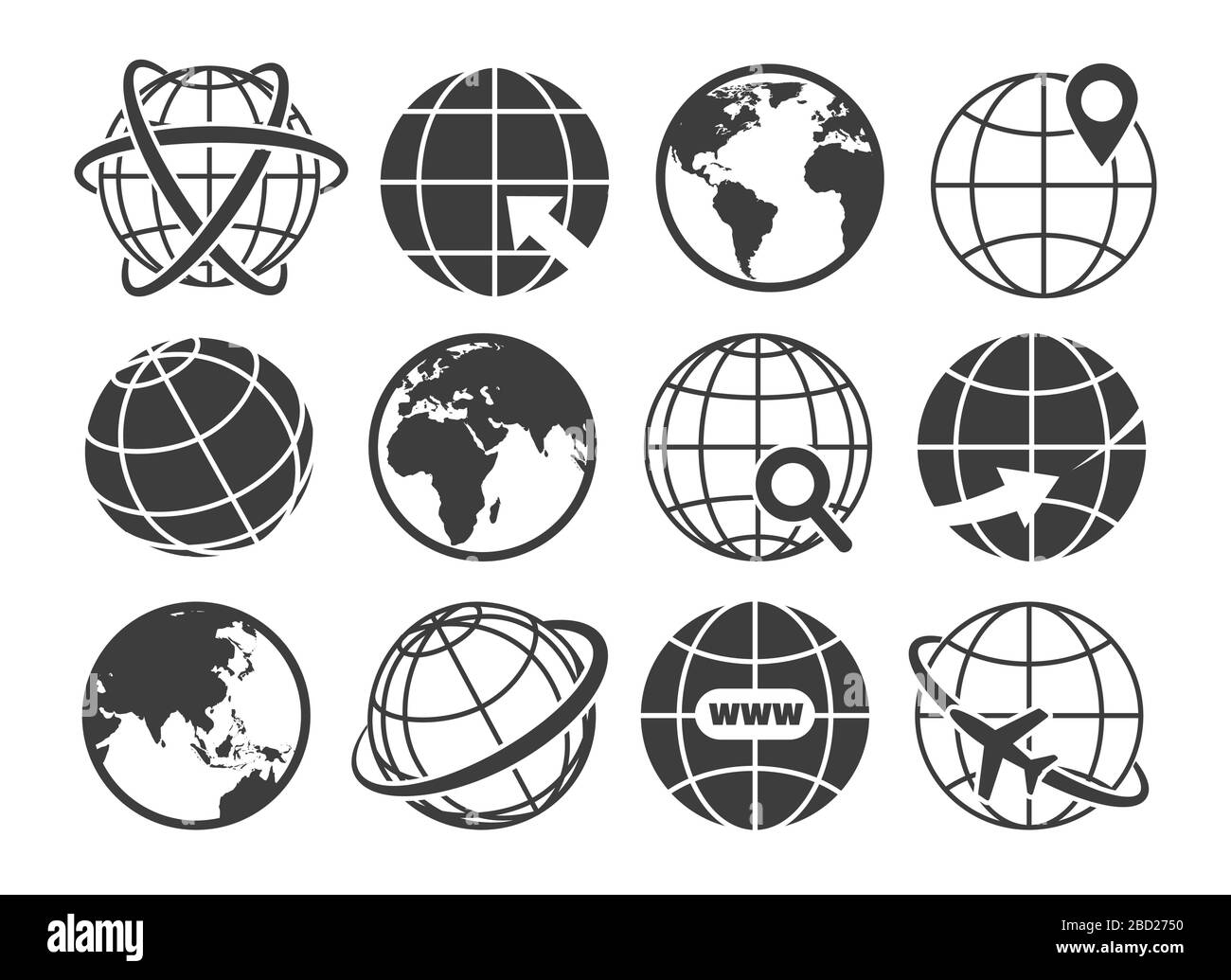Earth computer icons world map Black and White Stock Photos & Images ...