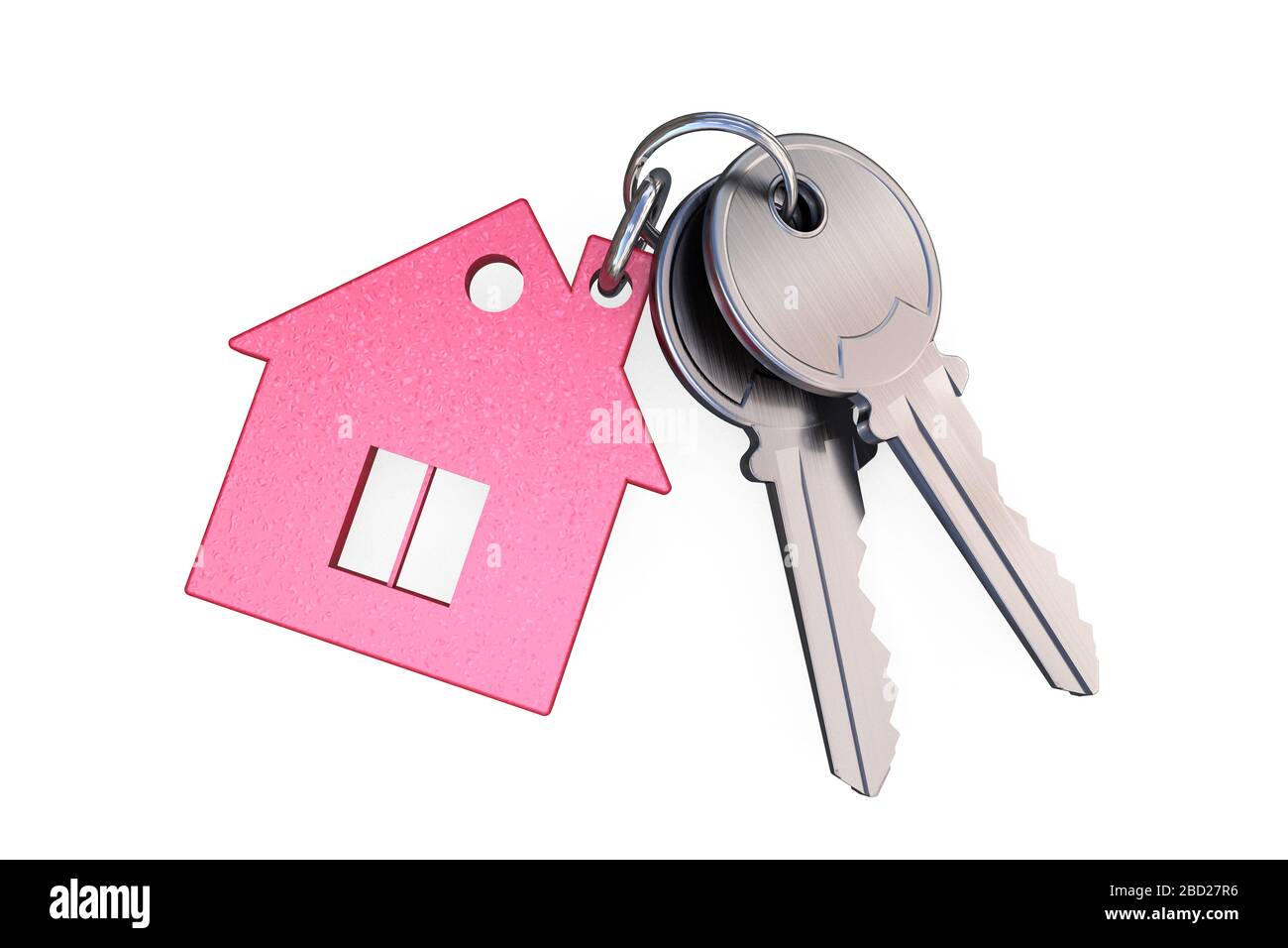 3D illustration: Pink transparent glass keychain in the form of a house ...