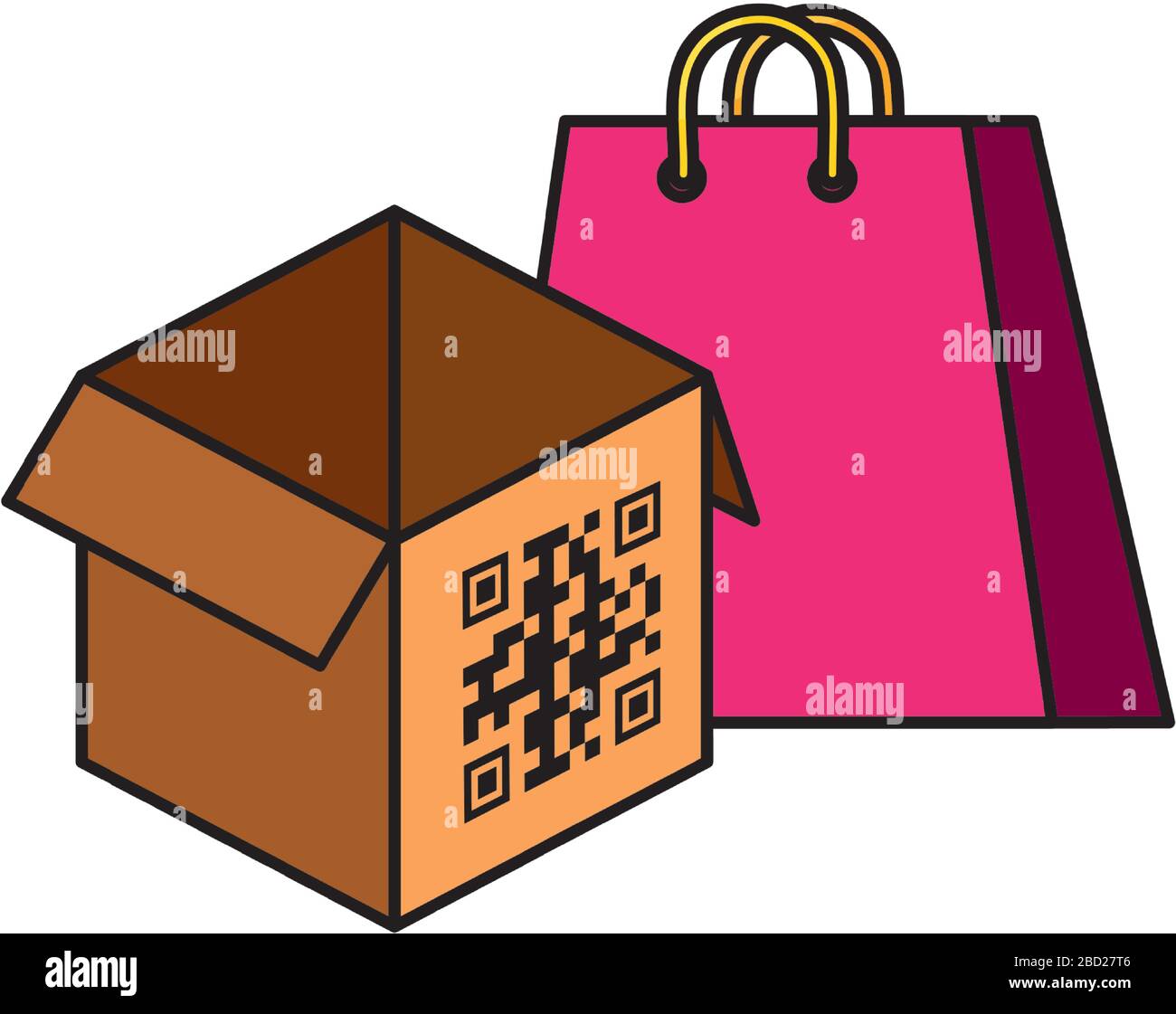 qr code over box and bag vector design Stock Vector Image & Art - Alamy