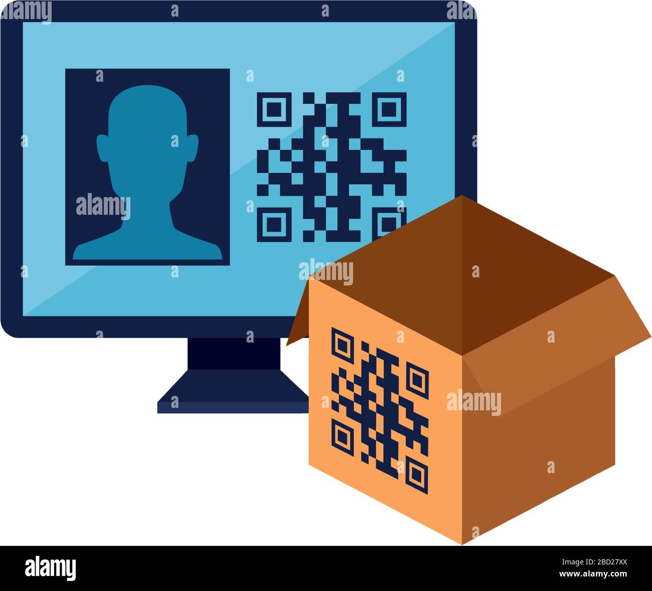 qr code over box and computer vector design Stock Vector Image & Art ...