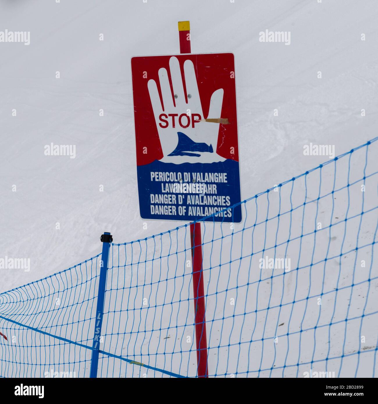 Warning sign at ski resort, Alpine Resort, Aosta Valley, Courmayeur ...