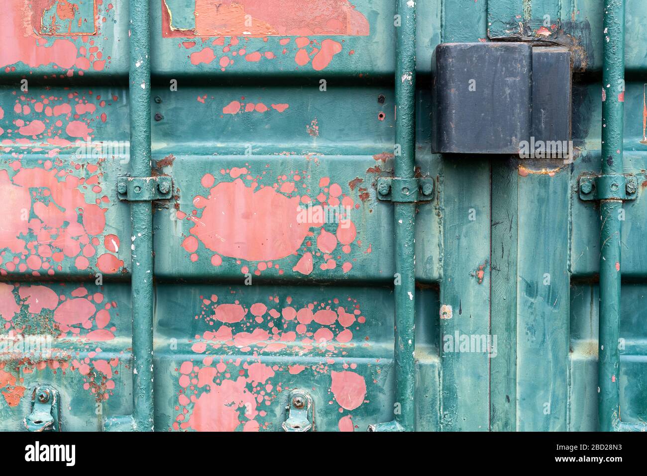 Close-up of old shipping container doors Stock Photo - Alamy