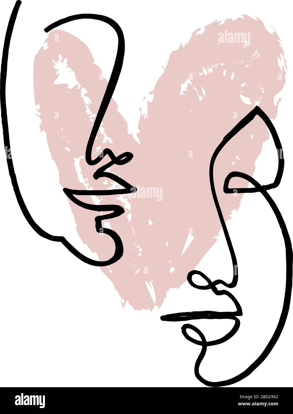 Love Valentines Day concept. Modern abstract line faces portrait ...