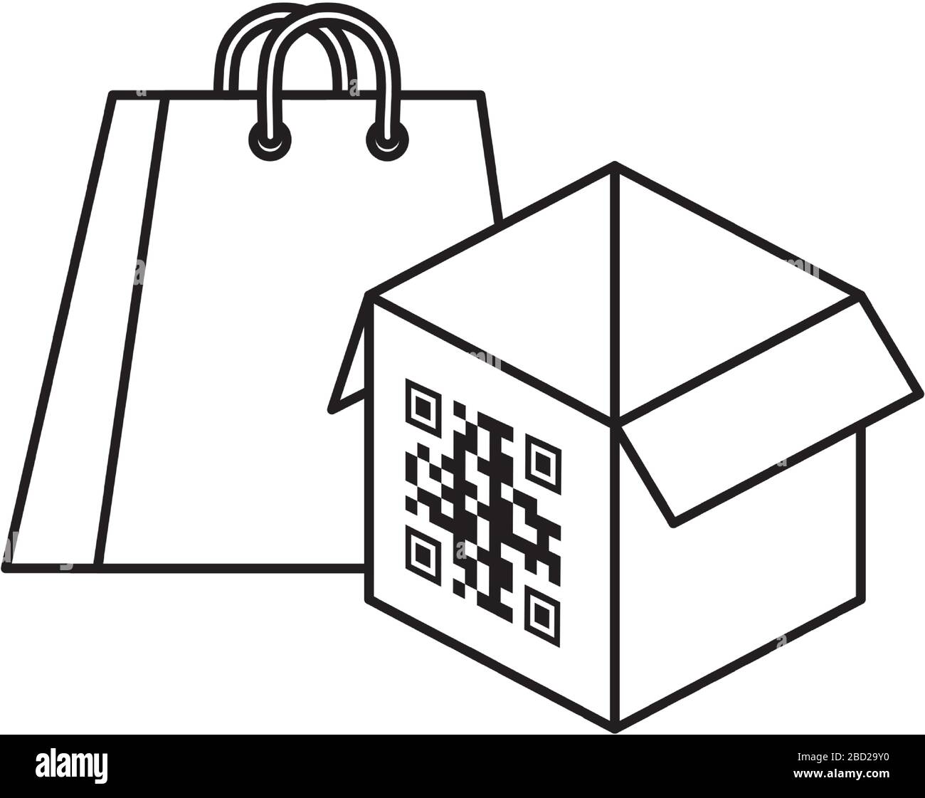 qr code over box and bag vector design Stock Vector Image & Art - Alamy