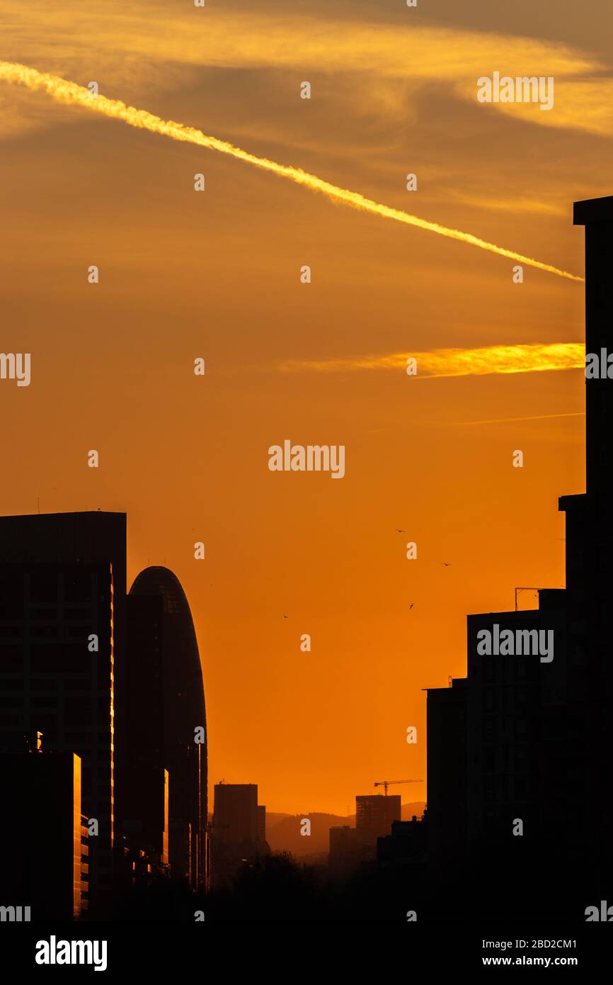 Barcelona, Spain. 22th February, 2020. Impressive sunset over the ...