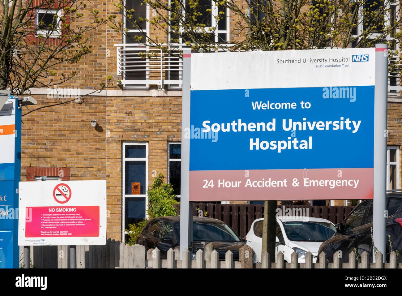 Southend University Hospital entrance sign during the COVID-19 ...