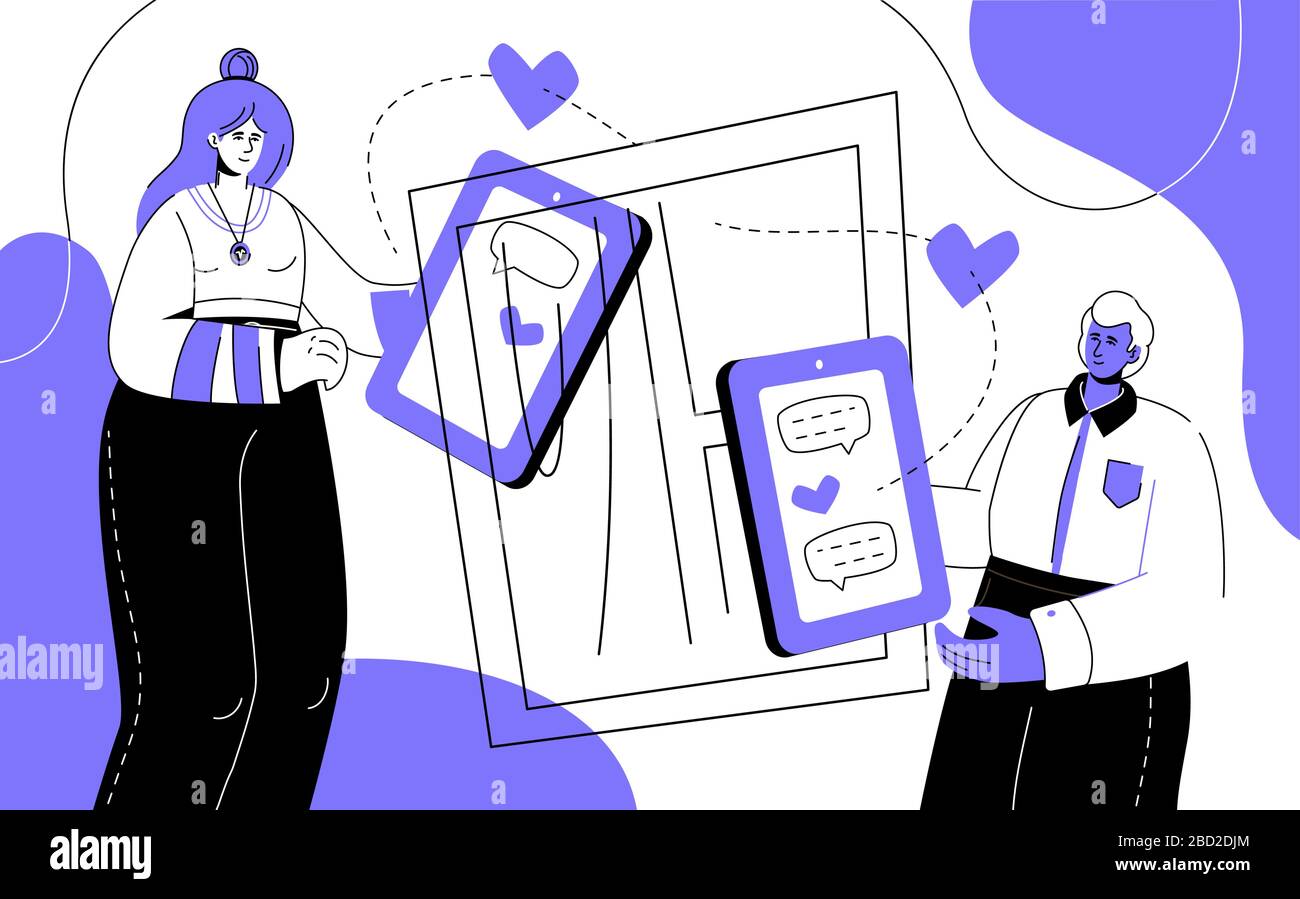 Communicate online - colorful flat design style illustration Stock ...