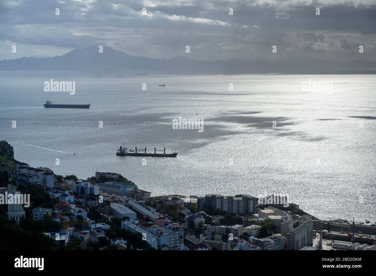 Elevated view of city on the coast, Gibraltar, British Overseas ...