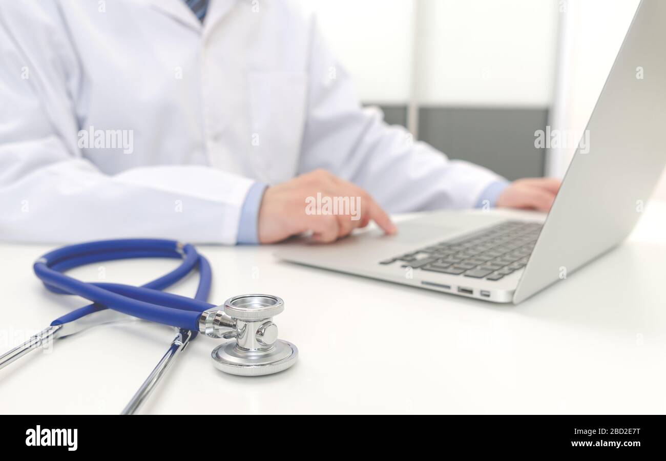 Doctor working with computer, online medical consultation, telehealth ...