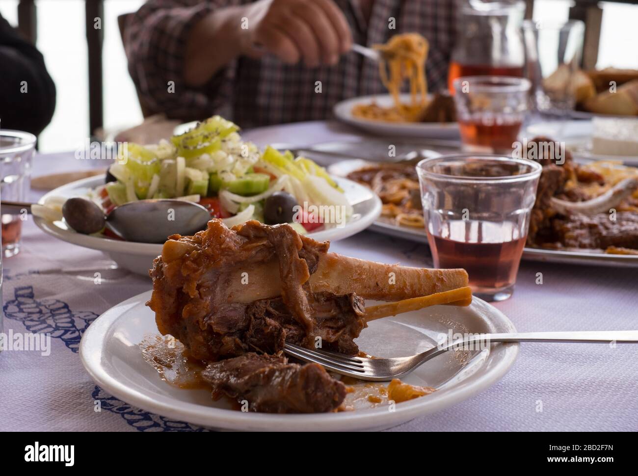 Wild boar with spaghetti at Faros restaurant in Afissos on Greece's ...
