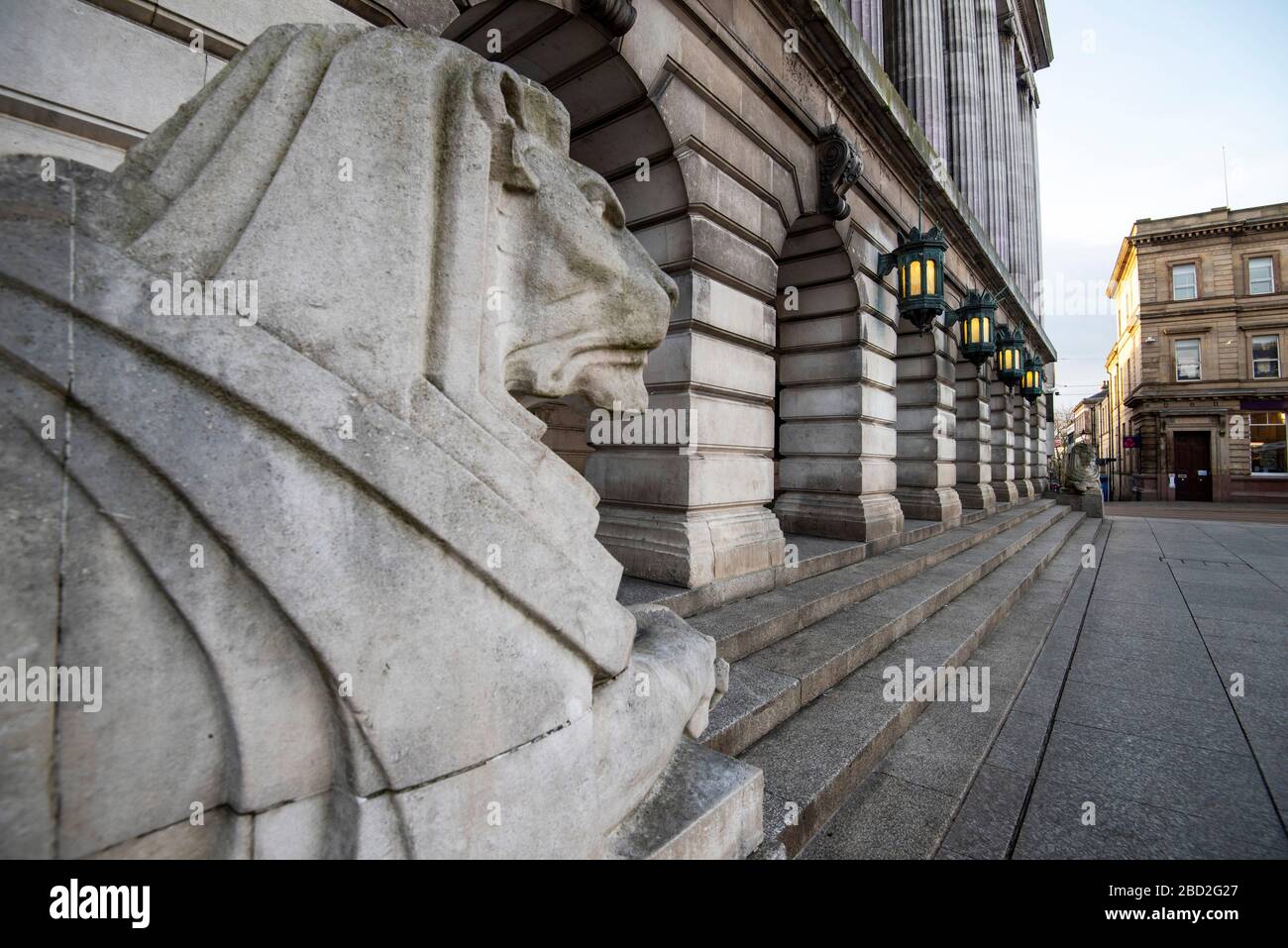 Lions watching over the city at sunrise in Nottingham City, captured ...