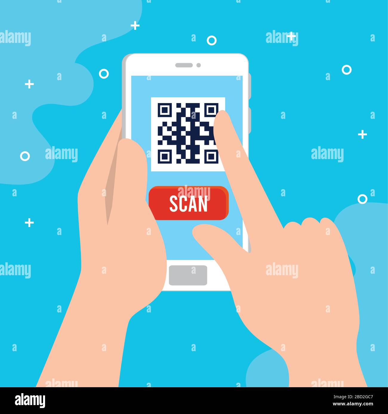 hands holding qr code inside smartphone vector design Stock Vector ...