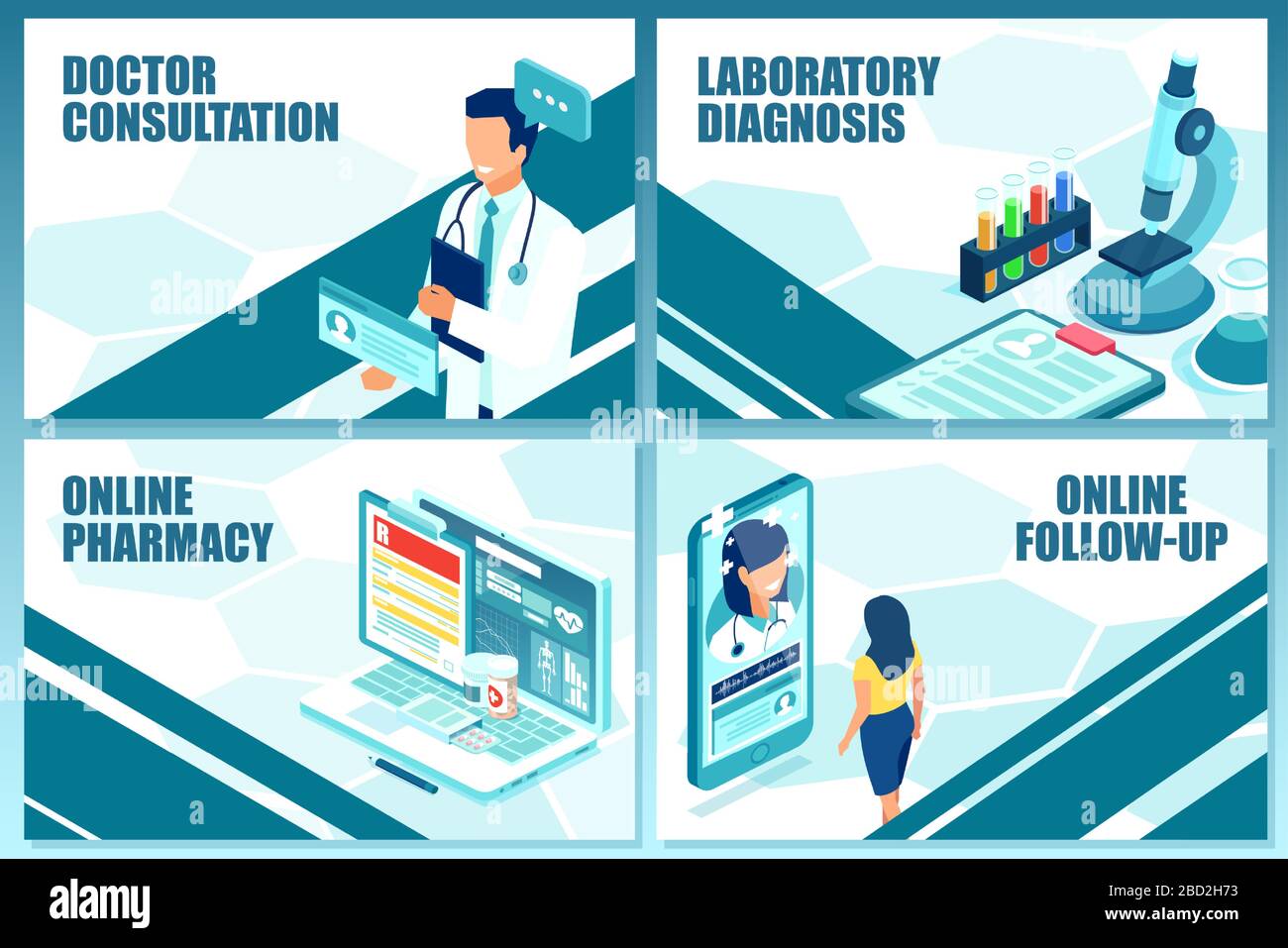 Vector medical concept templates for doctor consultation, lab testing ...