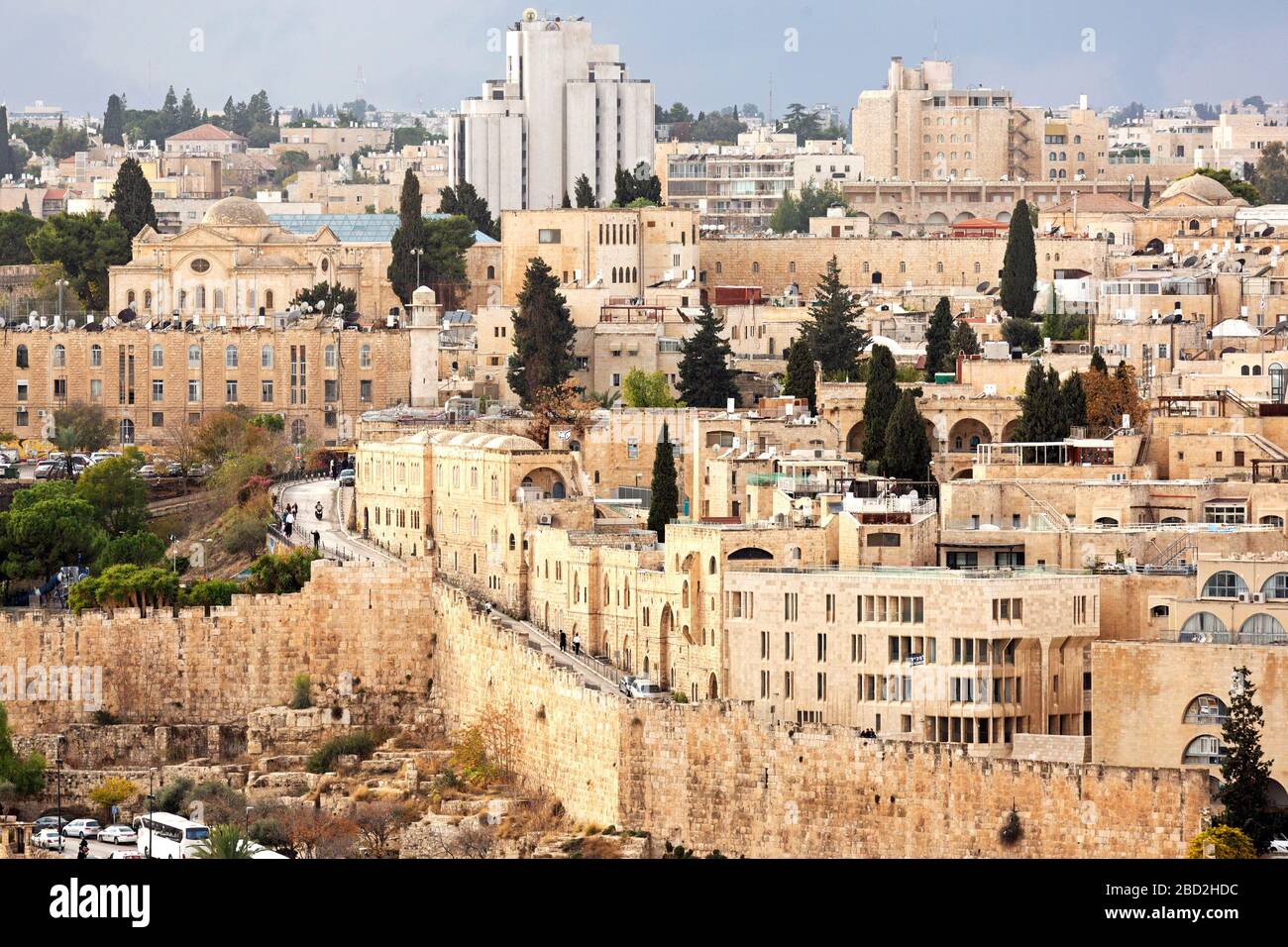 Buildings in the Old City of Jerusalem, Israel. The old walls surround ...