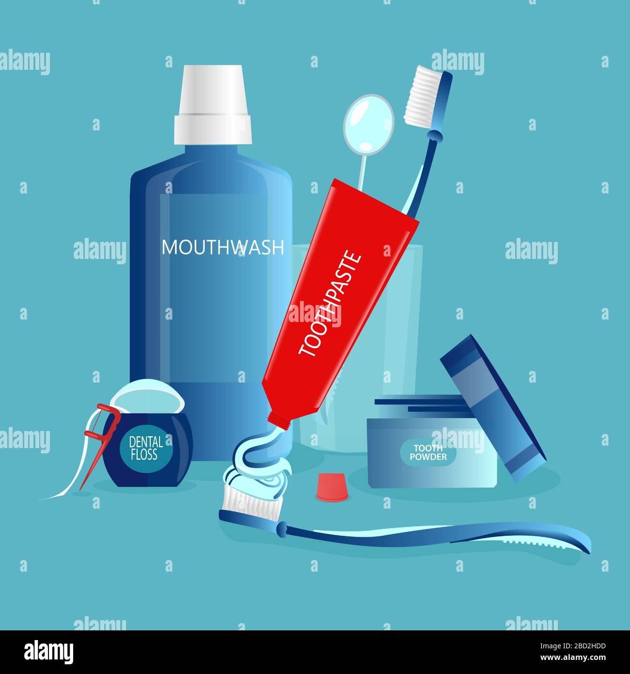 Vector of dental cleaning tools and oral care hygiene products Stock ...