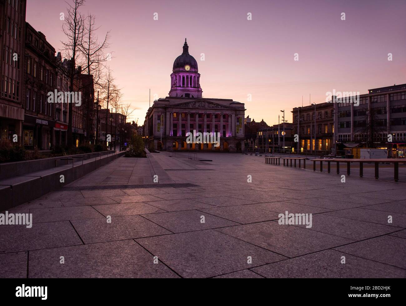 Market Square at sunrise in Nottingham City, captured during the Covid ...