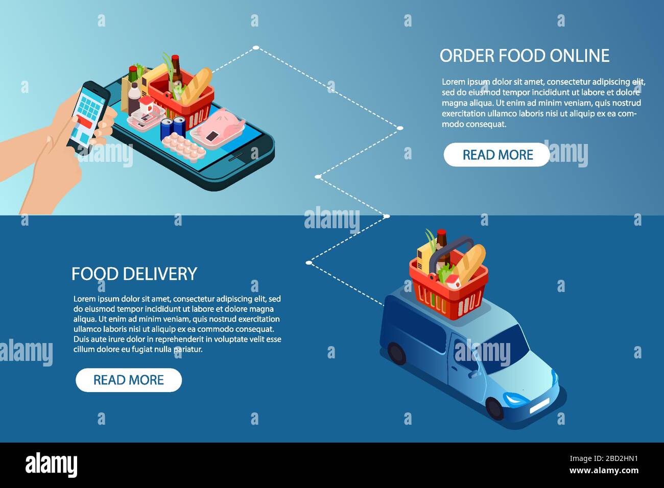 E-commerce concept. Vector of a man using mobile application to order ...