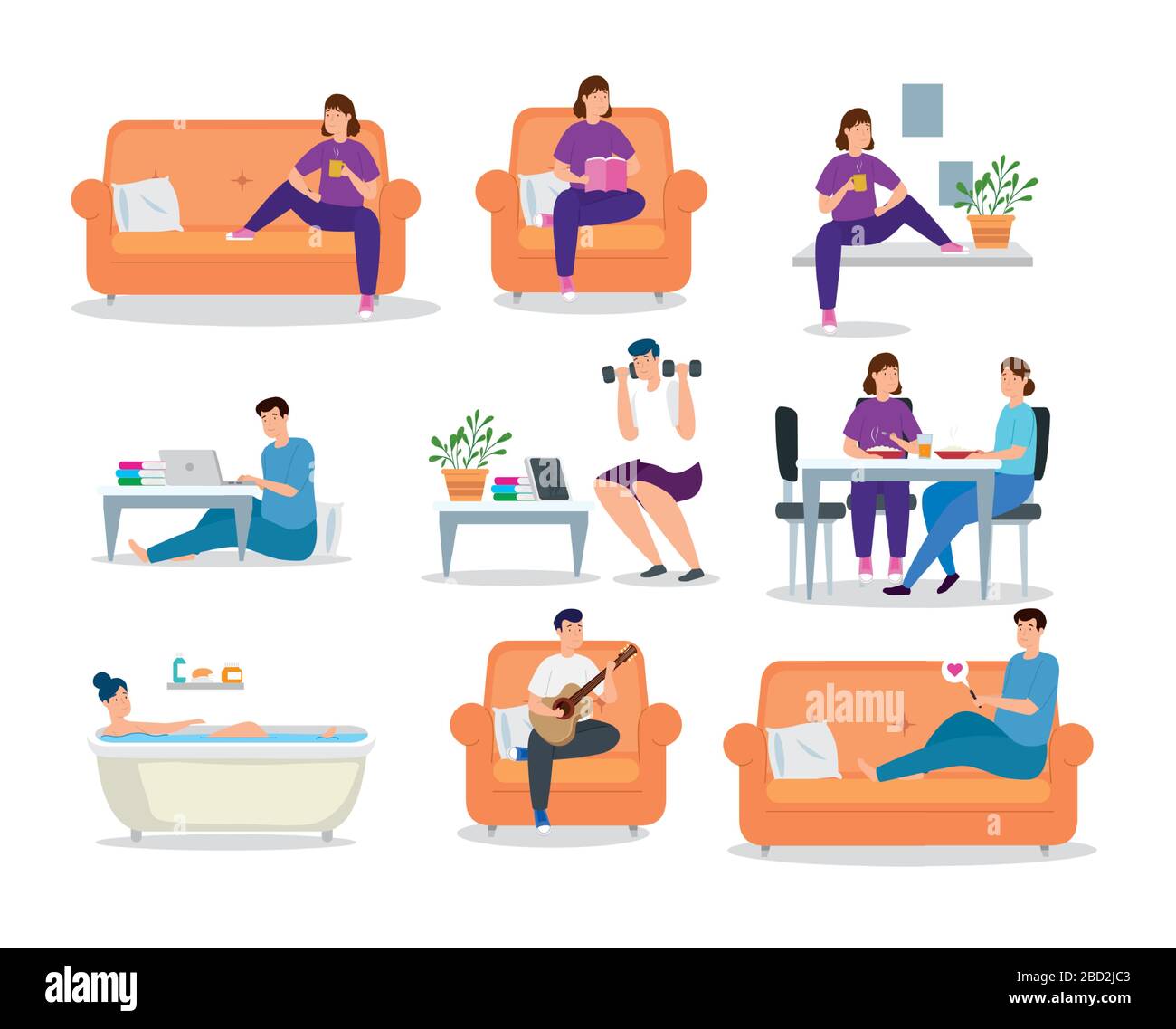set scenes campaign stay at home with people Stock Vector Image & Art ...