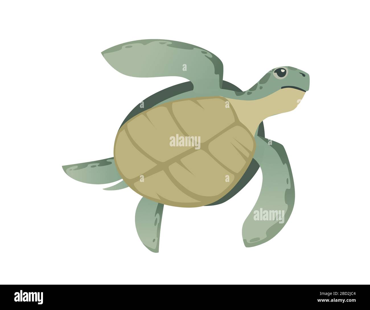 Big green sea turtle cartoon cute animal design ocean tortoise swimming ...
