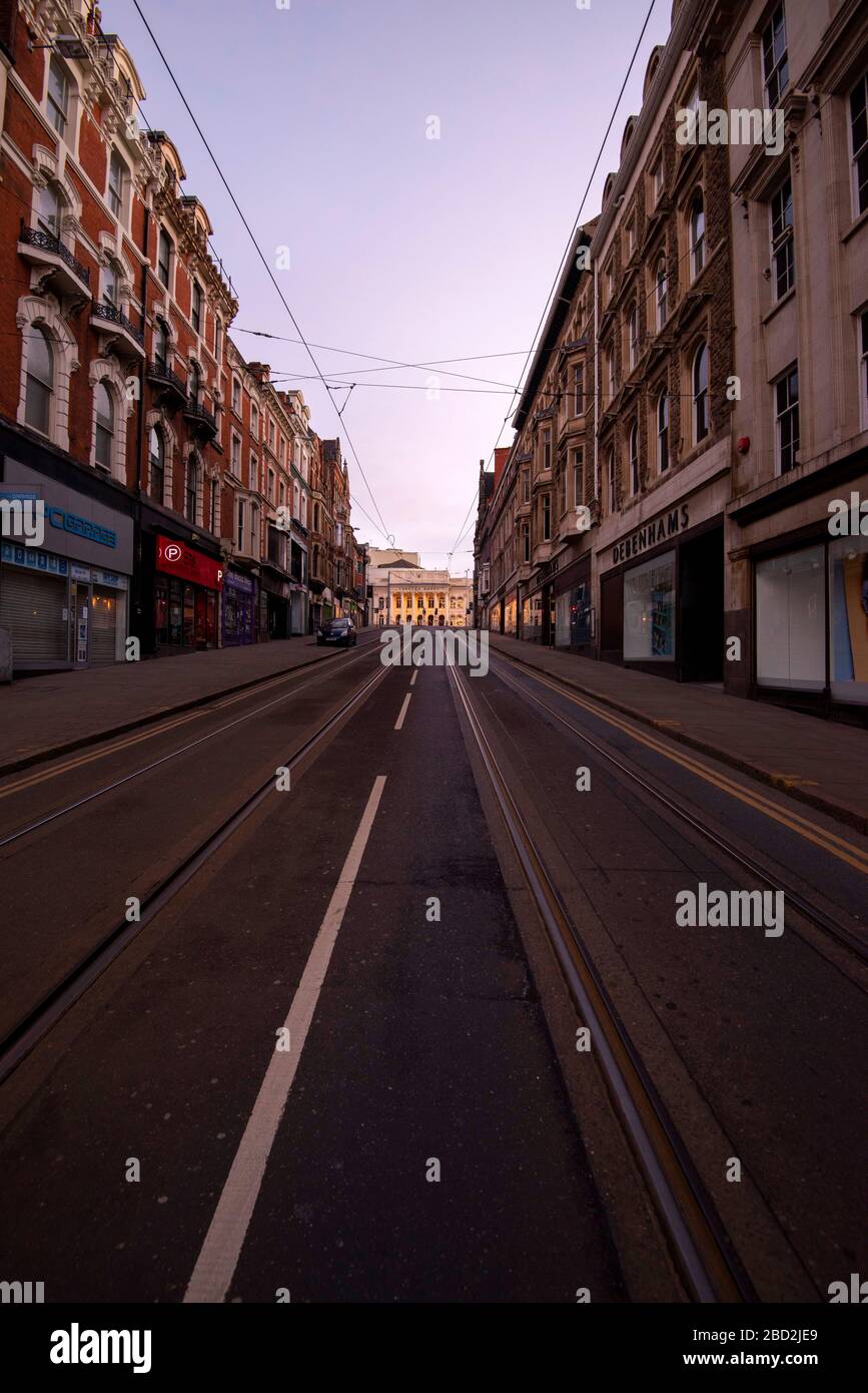 Market Street at sunrise in Nottingham City, captured during the Covid ...