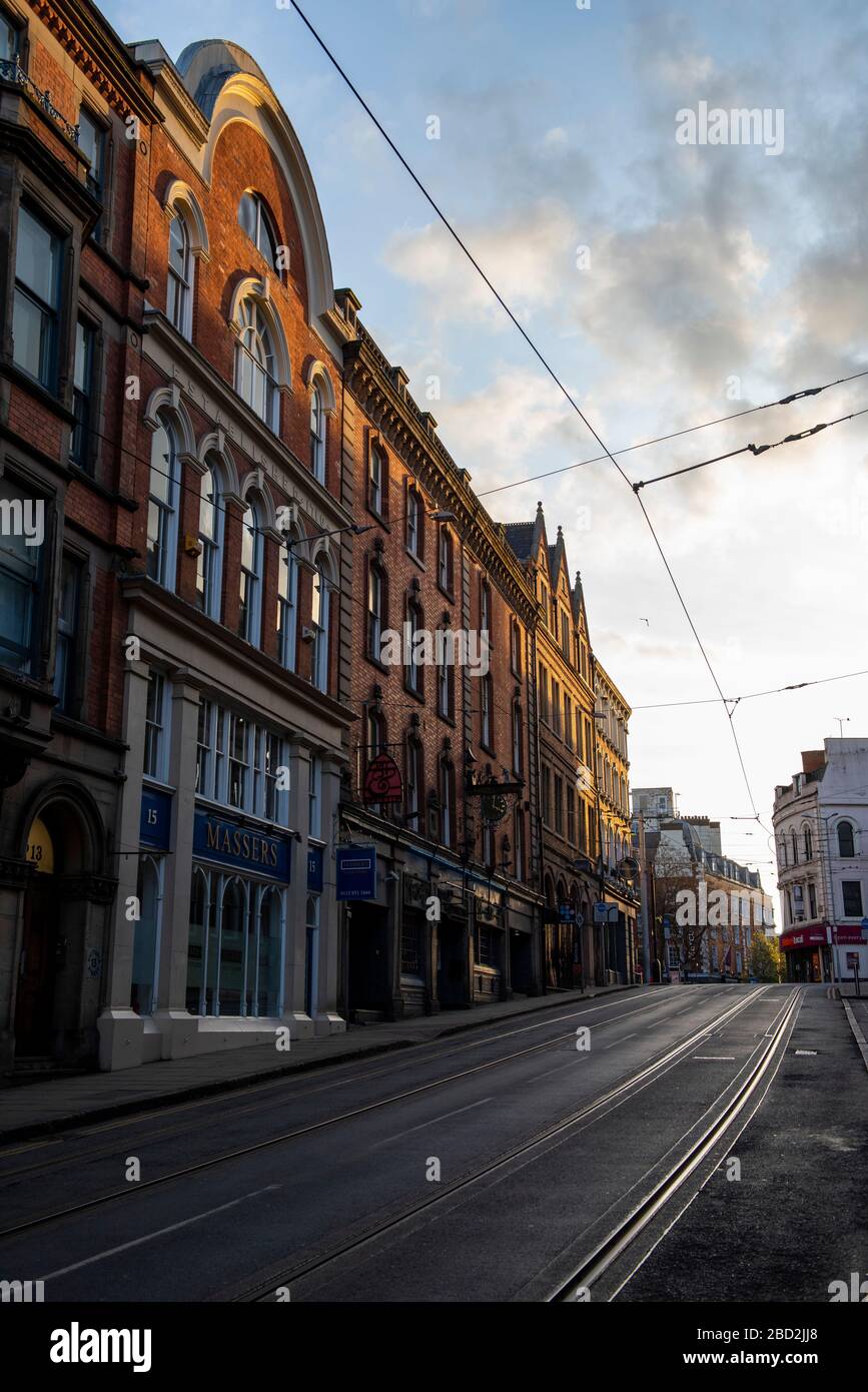 Victoria Street at sunrise in Nottingham City, captured during the ...