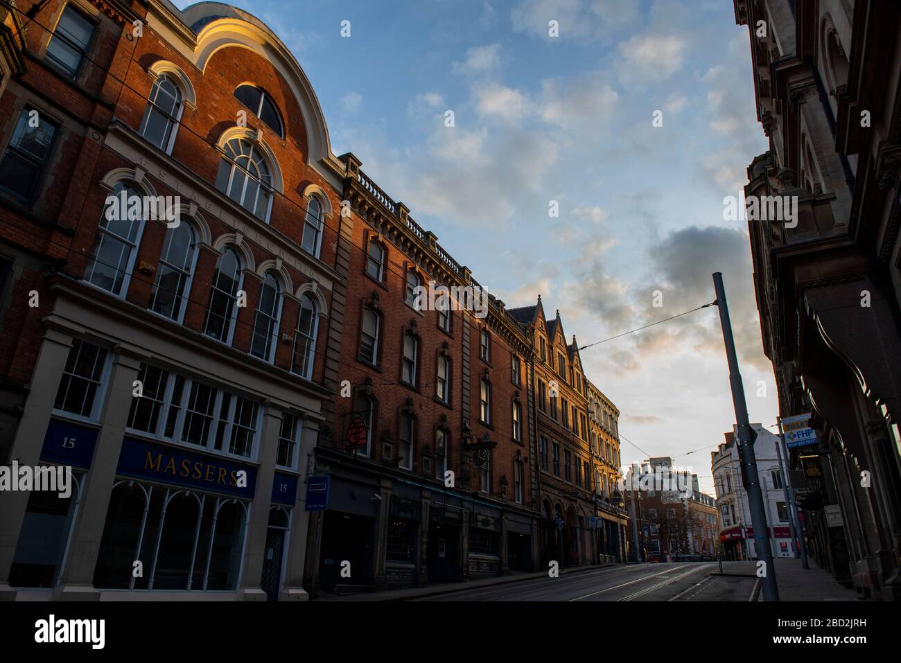 Victoria Street at sunrise in Nottingham City, captured during the ...